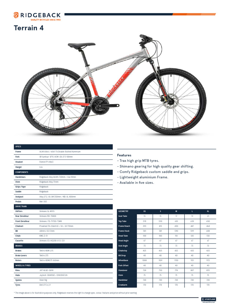Ridgeback Terrain 4 MTB - Specifications | PDF | Human Powered Vehicles ...