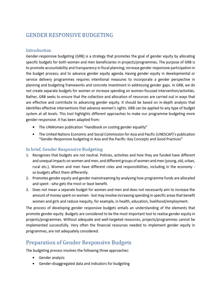 Gender Responsive Budgeting Tool | PDF | Budget | Gender Equality