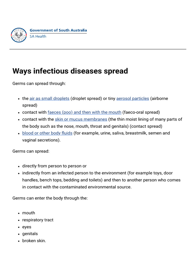 Ways Infectious Diseases Spread - SA Health | PDF | Sexually ...