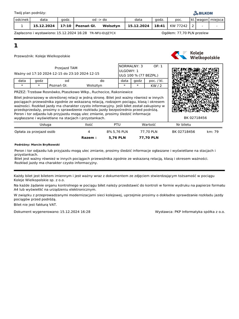 Bilkom Bilet Internetowy | PDF