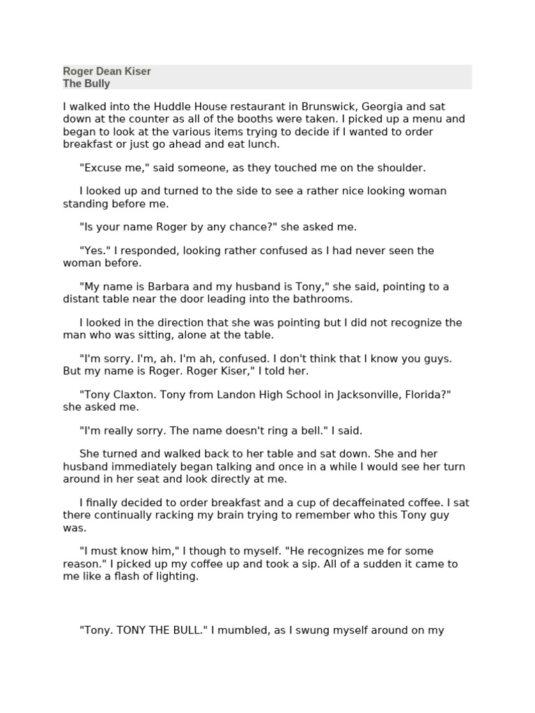 Reunion with My Childhood Bully | PDF