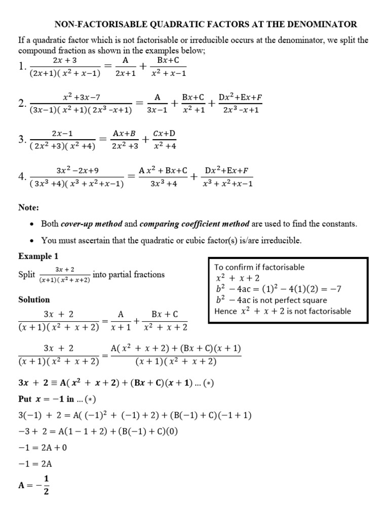 Partial Fractions with Irreducible Quadratics | PDF | Abstract Algebra ...