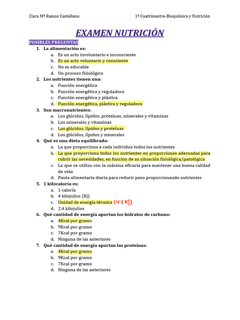 Examen Nutrición (1) 2 | PDF | Nutrición | Dieta y nutrición