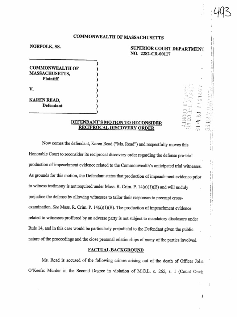 New Filing in Karen Read Case (Proctor Texts) | PDF | Discovery (Law) | Witness