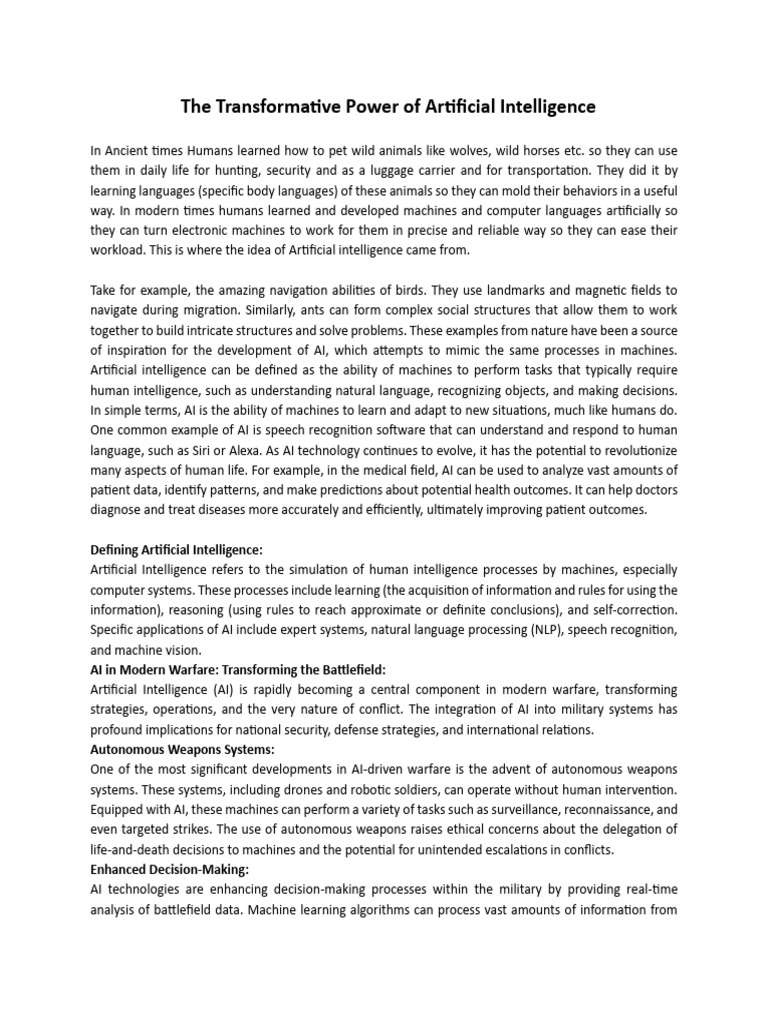 The Transformative Power of Artificial Intelligence | PDF | Artificial ...