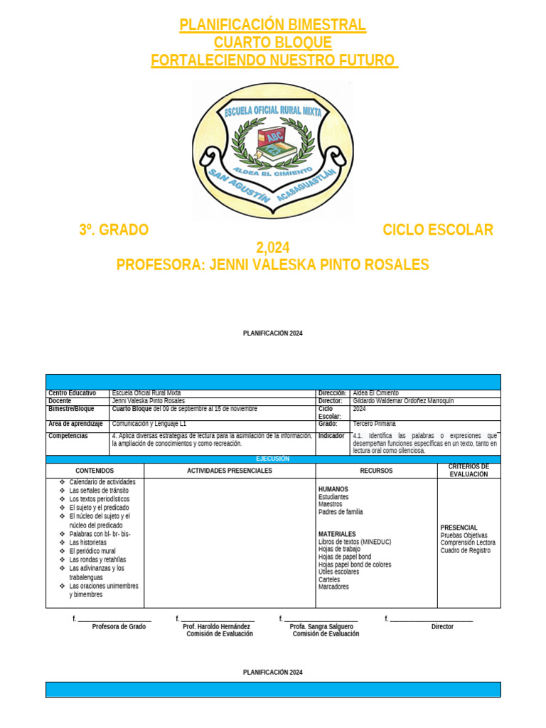 CUARTO, Bloque EORM EL CIMIENTO PLANIFICACIÓN 2024 | PDF | Escuelas ...