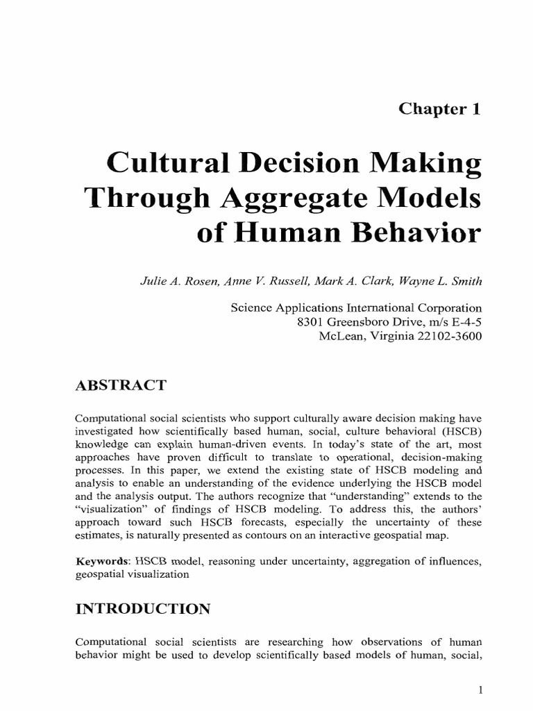 Chapter 1. Cultural Decision Making Through Aggregate Models of Human Behavior | PDF