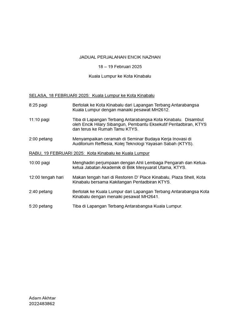 Contoh Jadual Perjalanan Pdf
