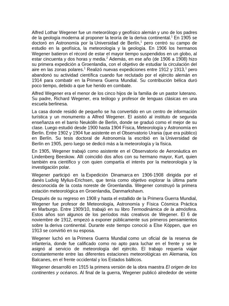 Alfred Lothar Wegener | PDF | Ciencias de la Tierra
