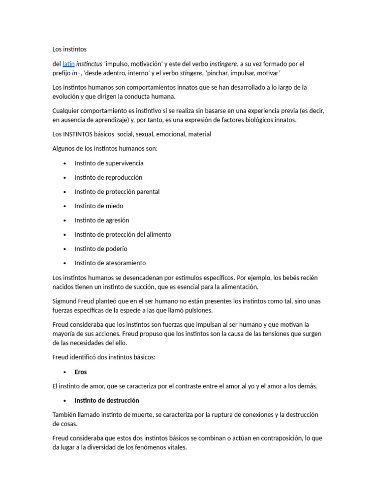 Instintos Humanos: Definición y Tipos | PDF