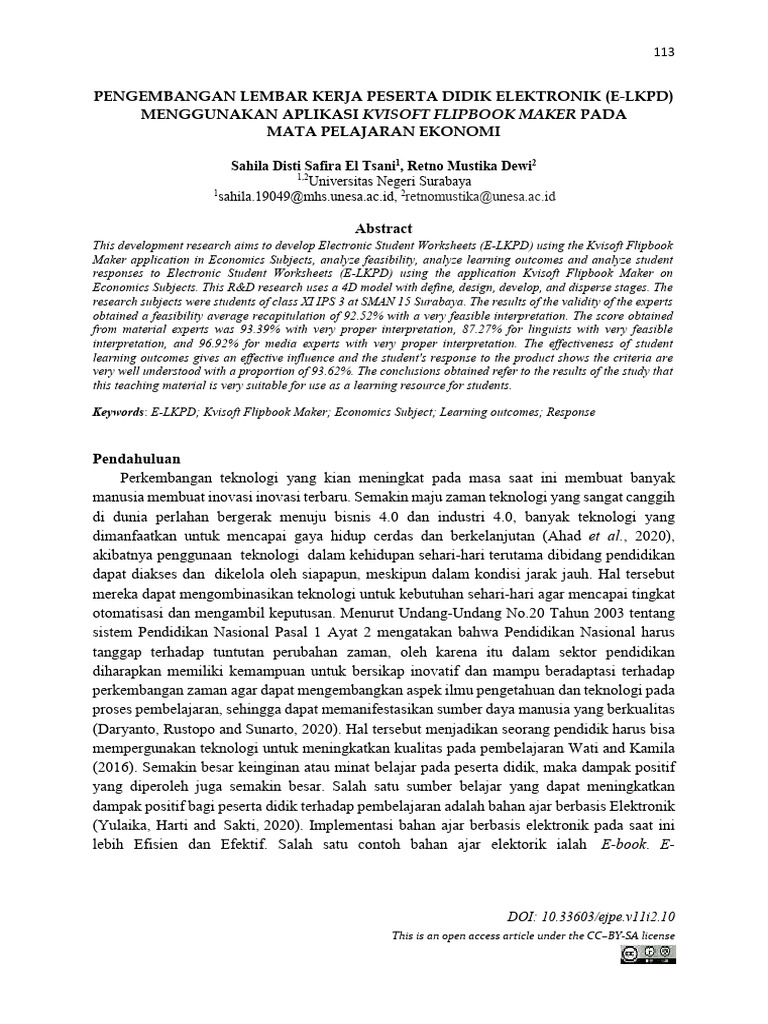 Pengembangan Lembar Kerja Peserta Didik Elektronik (E-Lkpd) Menggunakan Aplikasi Pada Mata ...