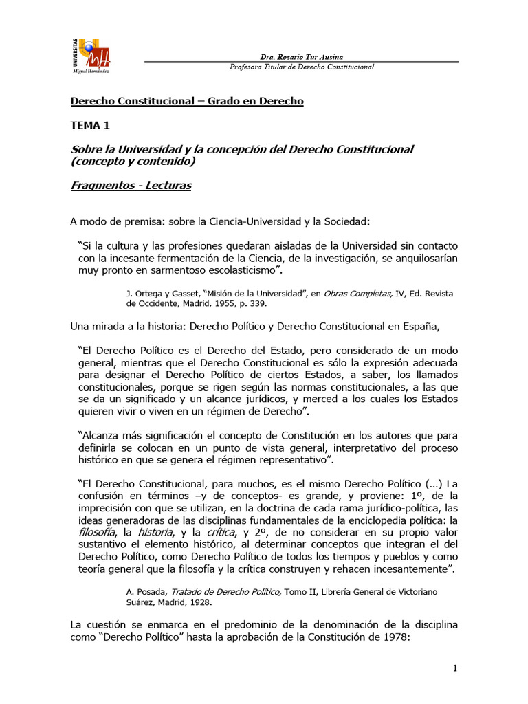 Tema 1 enseñanza complementaria. 1 Fragmentos Univ y D Const | PDF | Constitución | Ley ...
