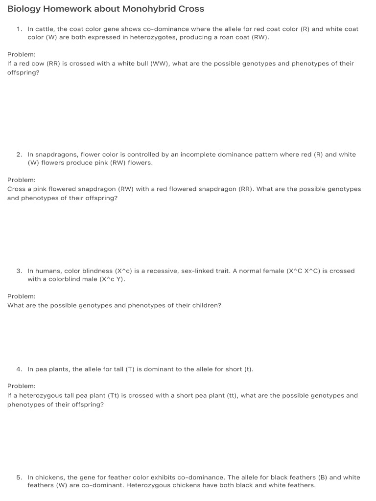 Monohybrid Cross Genetics Problems | PDF | Dominance (Genetics) | Genotype