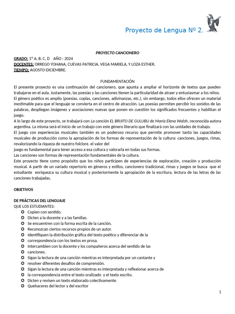 PROYECTO 2. Primer Grado 2024_094836 | PDF | Poesía | Canciones PROYECTO 2. Primer Grado 2024_094836 | PDF | Poesía | Canciones