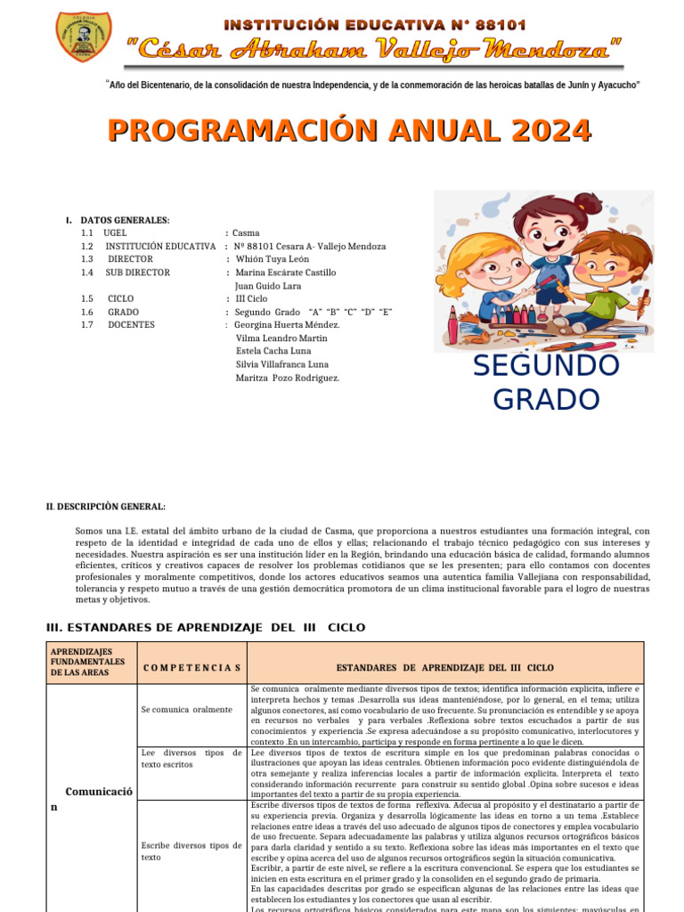 PROGRAMACIÓN CURRICULAR ANUAL SEGUNDO GRADO - 24 ULTIMO | PDF | Datos | Amor