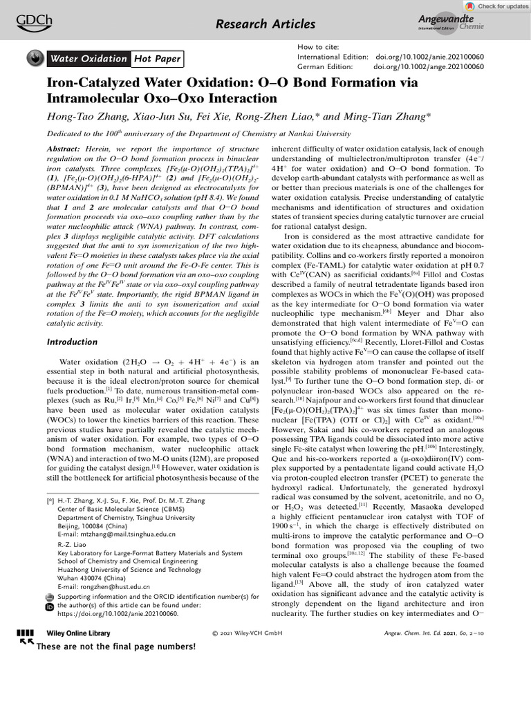 (Fe) Angew. Chem. Int. Ed. 2021, 60, 12467-12474 | PDF | Catalysis | Coordination Complex