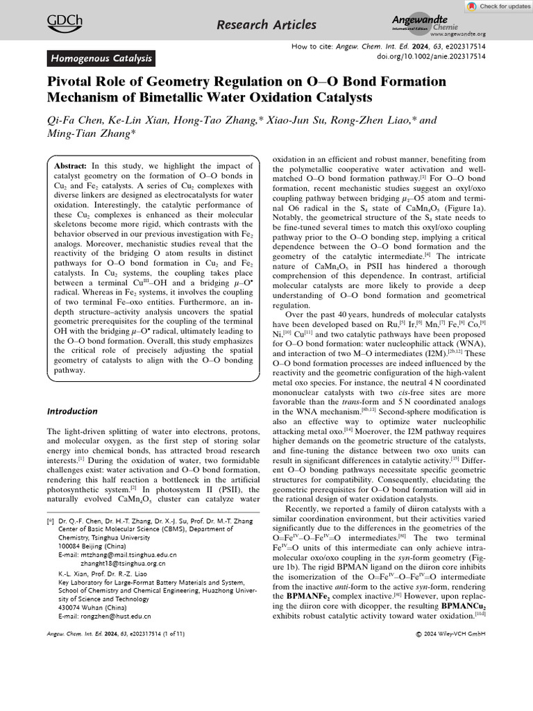 (Cu-Fe) ACIE, 2024, 63, E202317514 | PDF | Coordination Complex | Catalysis