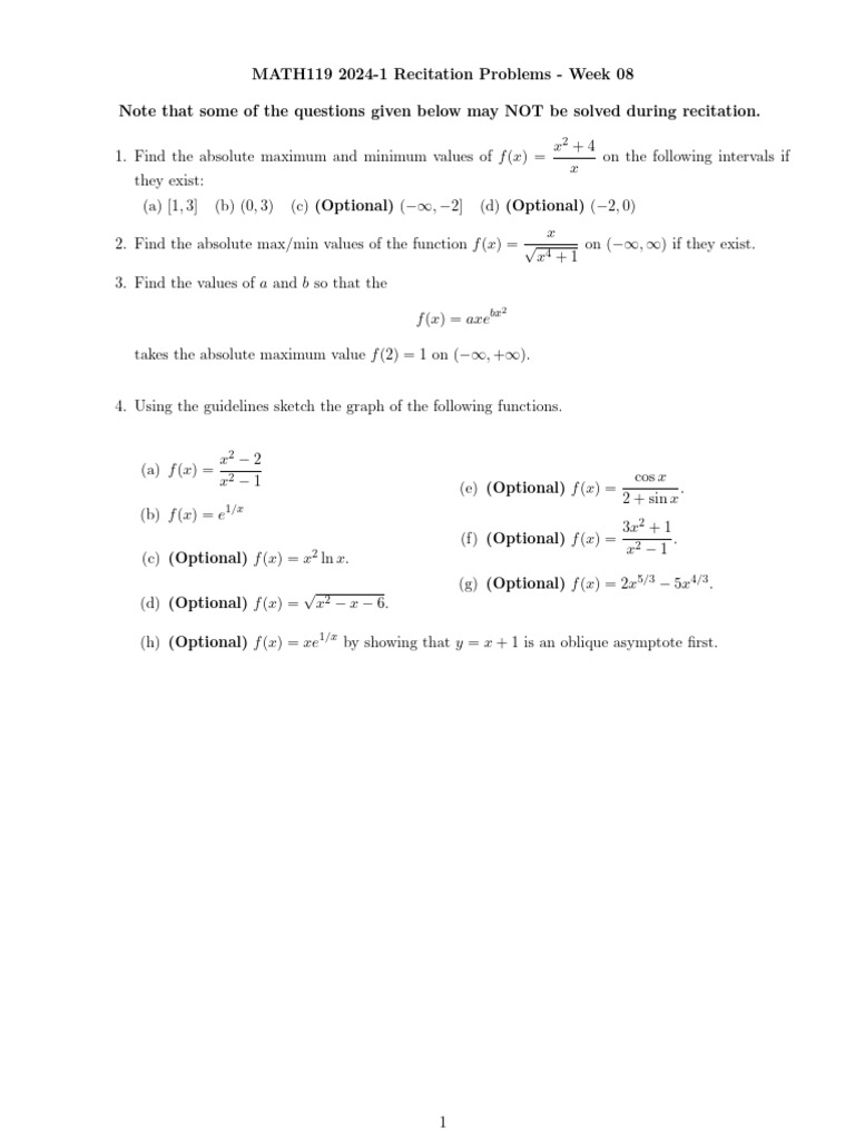 Calculus Recitation Problems Week 8 | PDF