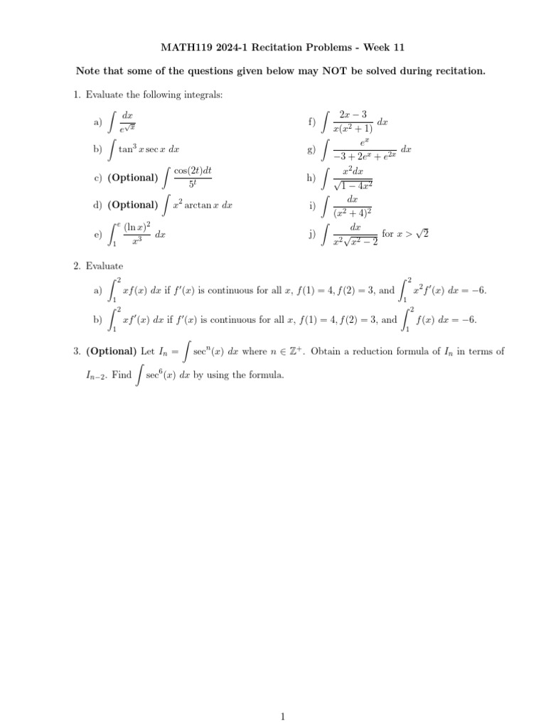 MATH119 Fall 2024 Recitation 11 | PDF | Mathematics