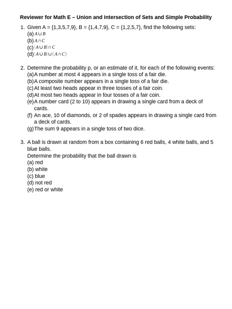 Math Set Theory & Probability Guide | PDF