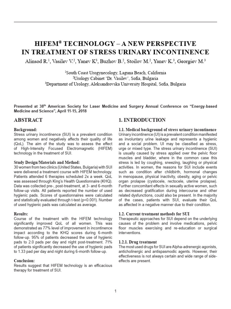BTL_Emsella_DOC_Study-002_EN100_preview | PDF | Urinary Incontinence | Medical Specialties