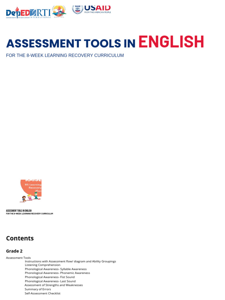 Assessment Tools in English | PDF | Reading Comprehension | Phoneme
