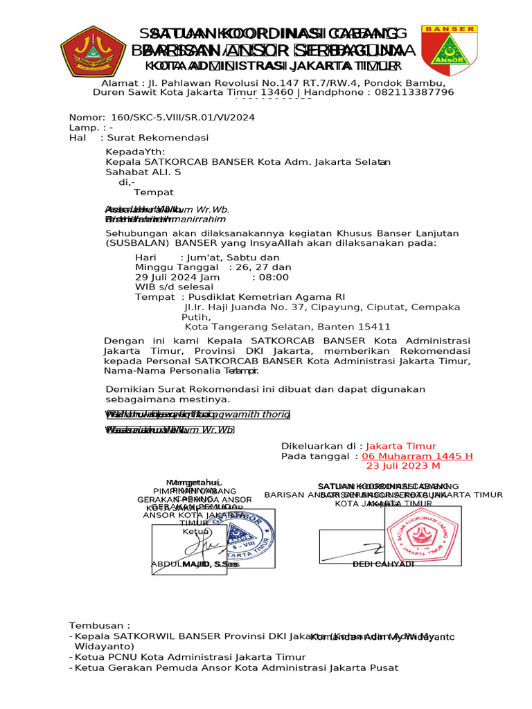 Surat Rekomendasi Susbalan Jakpus - Jakarta Timur-3 | PDF