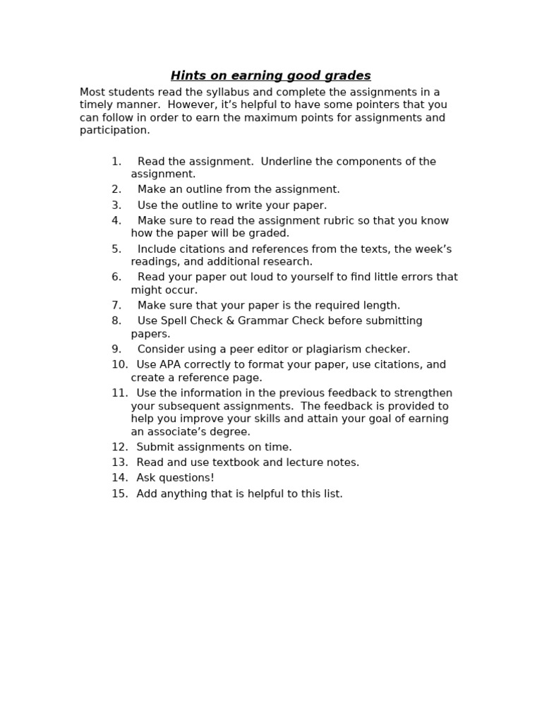Hints for good grades | PDF