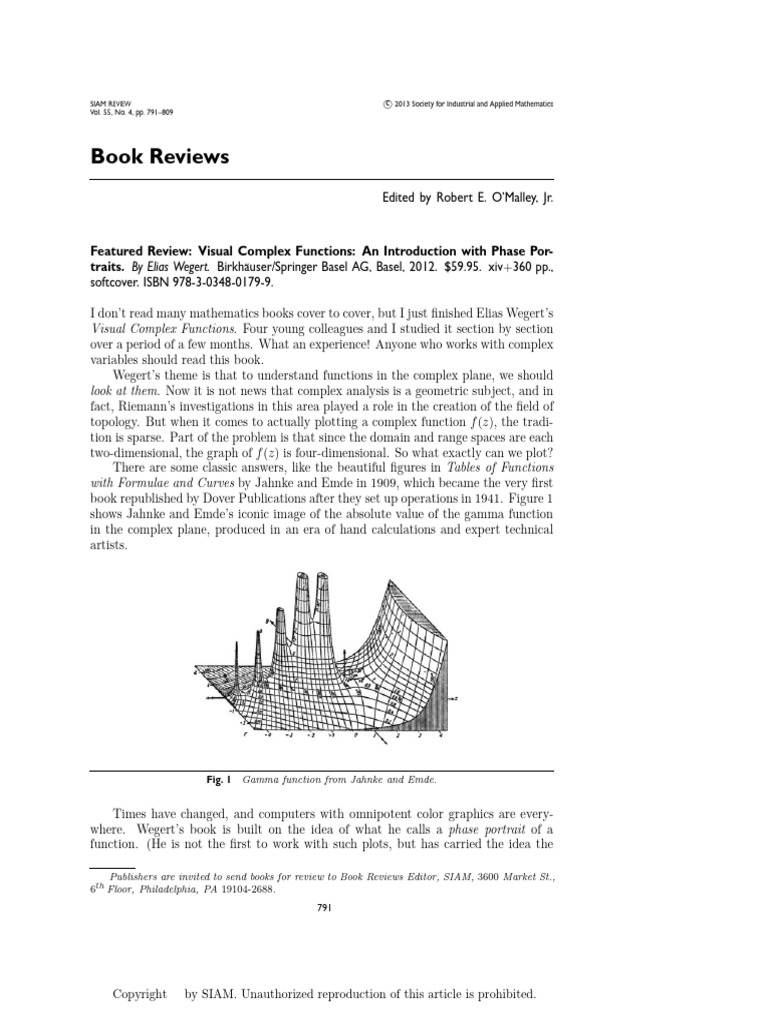 Wegert Review SIREVDec13 | PDF | Function (Mathematics) | Complex Analysis