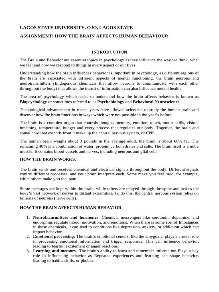 Progress Psychology Assignment | PDF | Brain | Nervous System