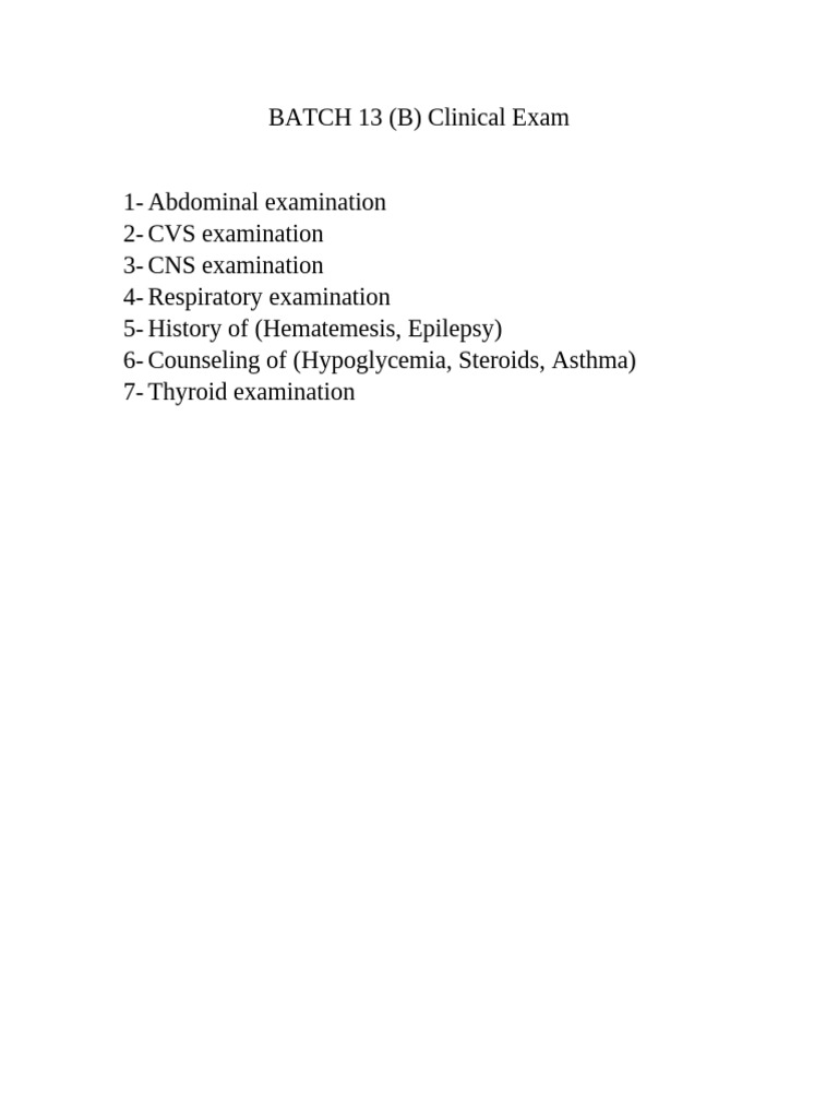 BATCH 13 (B) Clinic Exam | PDF