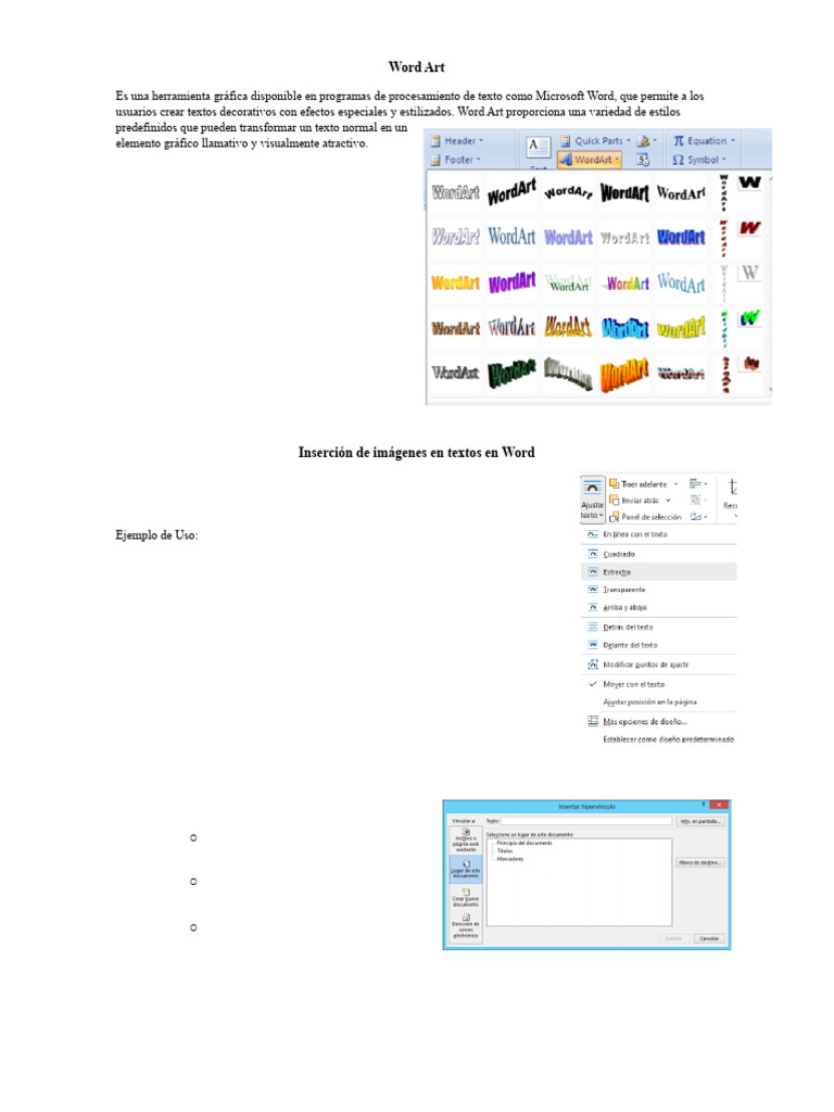 Guía de Word Art y Multimedia en Word | PDF | Microsoft Word | Hipervínculo