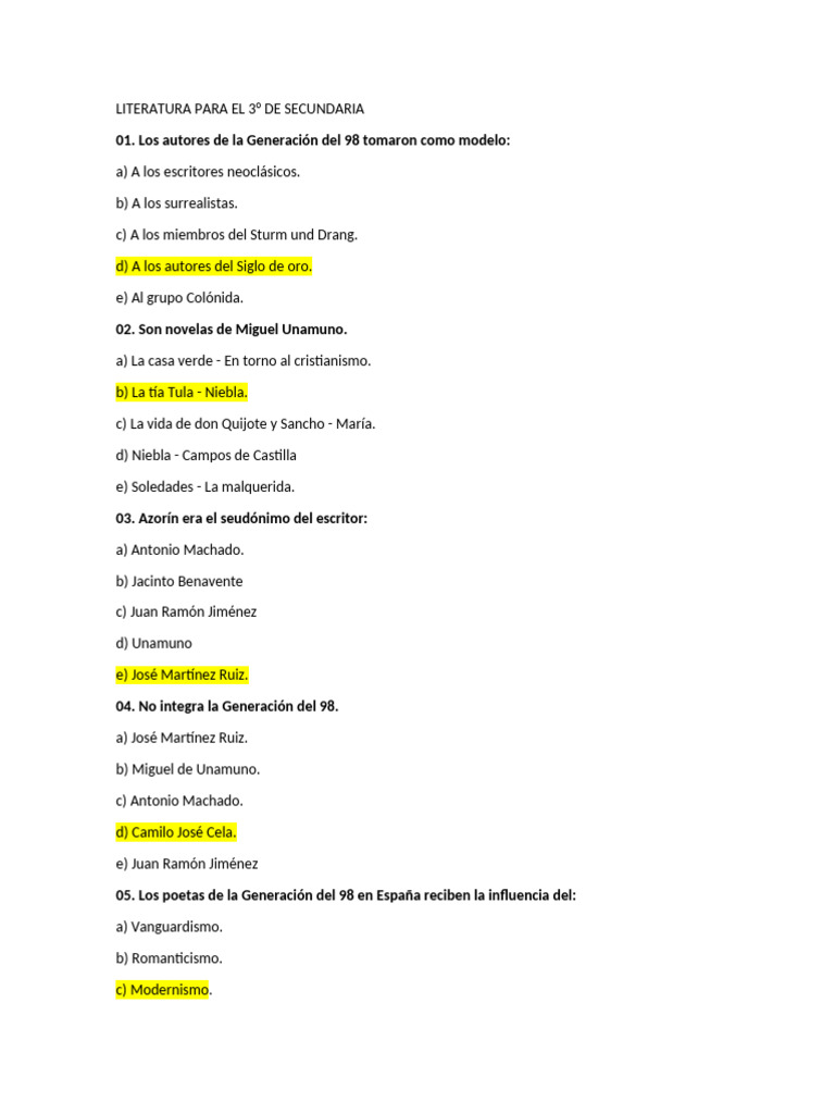 Literatura de la Generación del 98 y 27 | PDF | Federico García Lorca ...