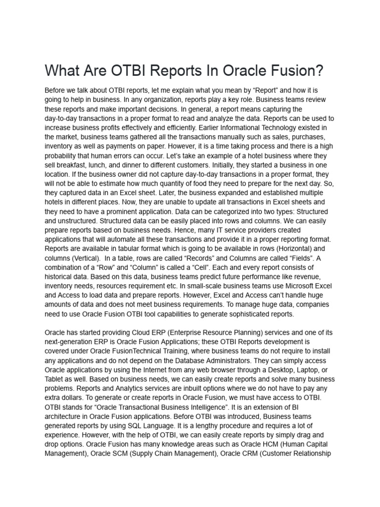Oracle Fusion OTBI for Business Teams | PDF | Enterprise Resource ...