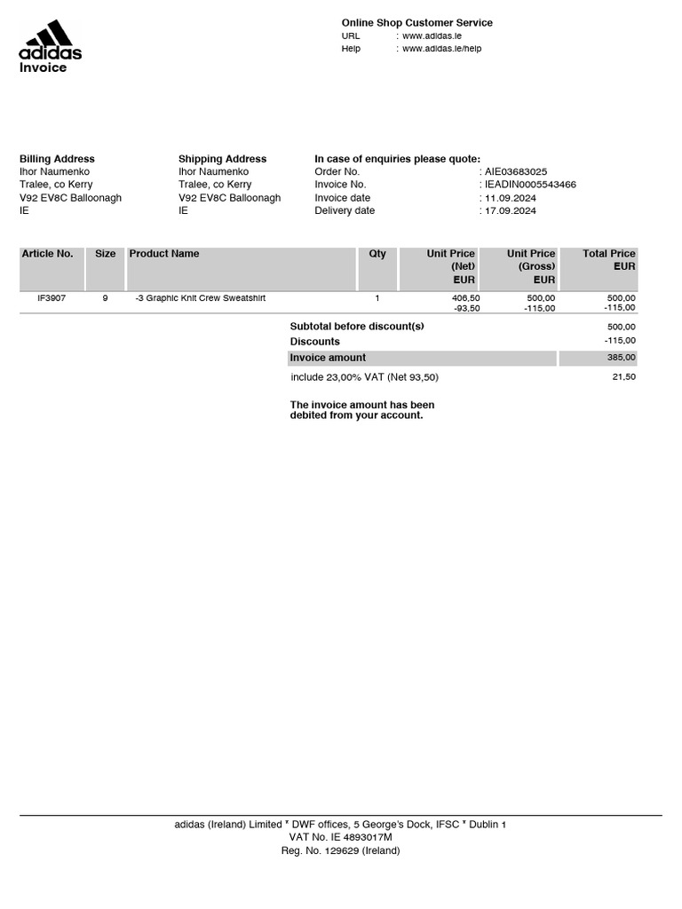 Adidas Invoice | PDF