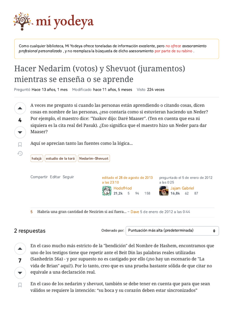 Halajá - Hacer Nedarim (votos) y Shevuot (juramentos) mientras se enseña o se aprende - Mi ...