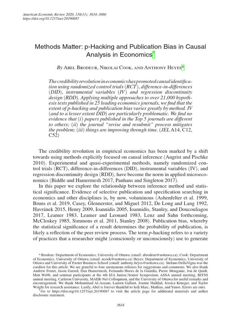 Brodeur Et Al 2020 | PDF | Randomized Controlled Trial | Statistical Inference