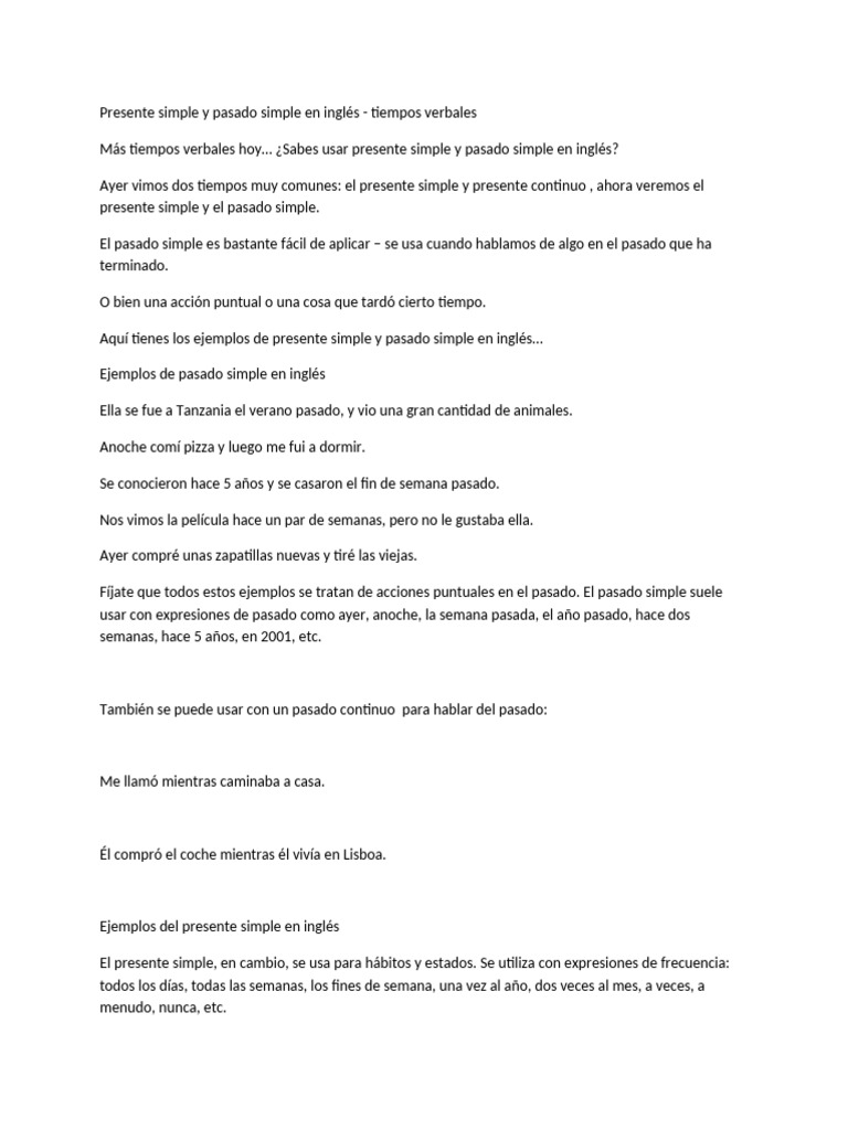 Presente y pasado simple en inglés | PDF