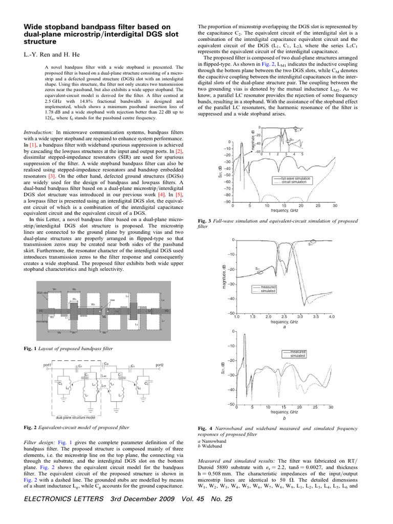 Wide Stopband Bandpass Filter Based On Dual-Plane Microstrip ...