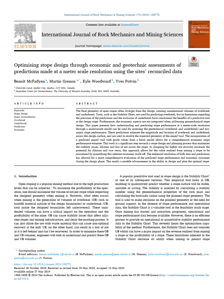 Optimising Stope Design Through Economic and Geotechnic Assessments of ...