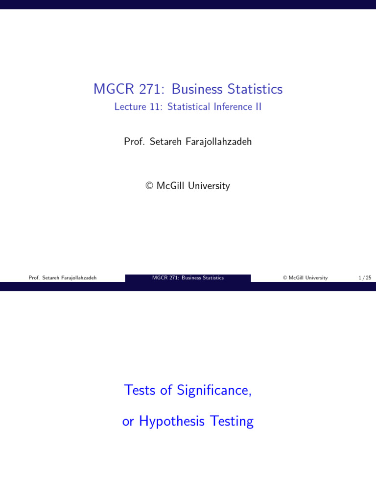 Lecture11 Hypothesis Testing | PDF | P Value | Hypothesis