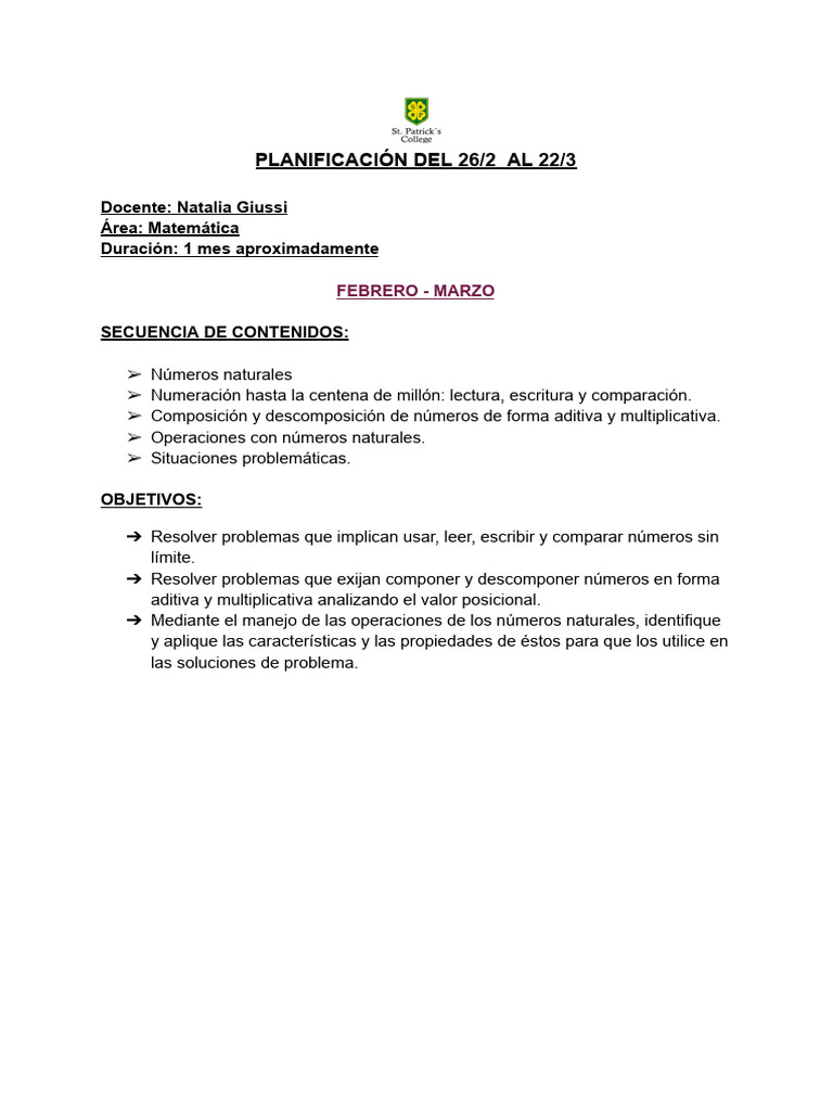 Planificación Matemática 5to Grado | PDF | Decimal | Codificaciones