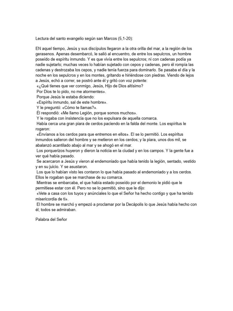 Jesús sana al endemoniado en Gerasa | PDF