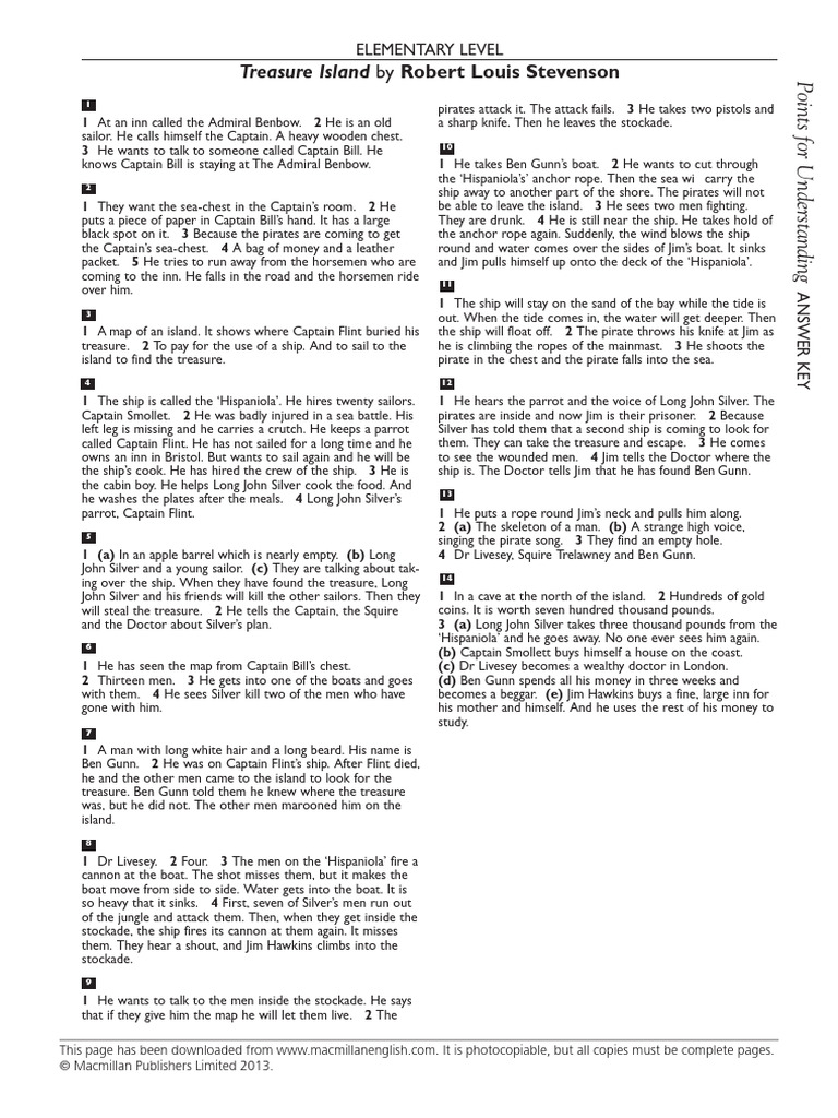 Treasure Island Points For Understanding Answer Key | PDF | Treasure Island
