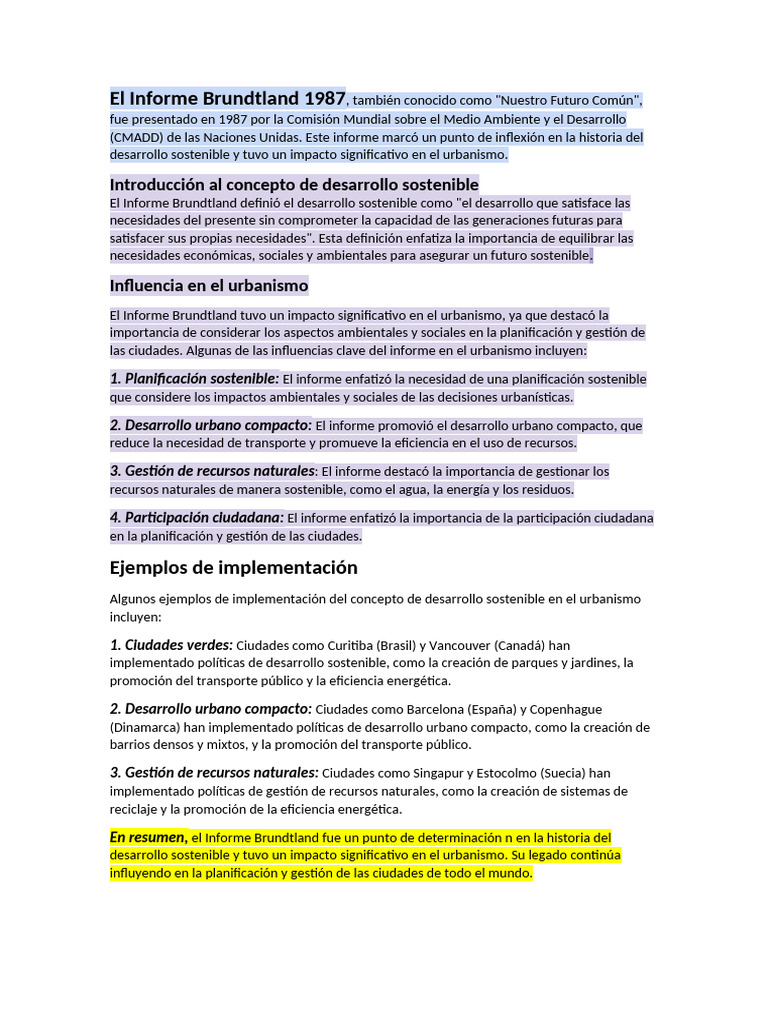 Informe Brundtland y Urbanismo Sostenible | PDF | Sustentabilidad ...