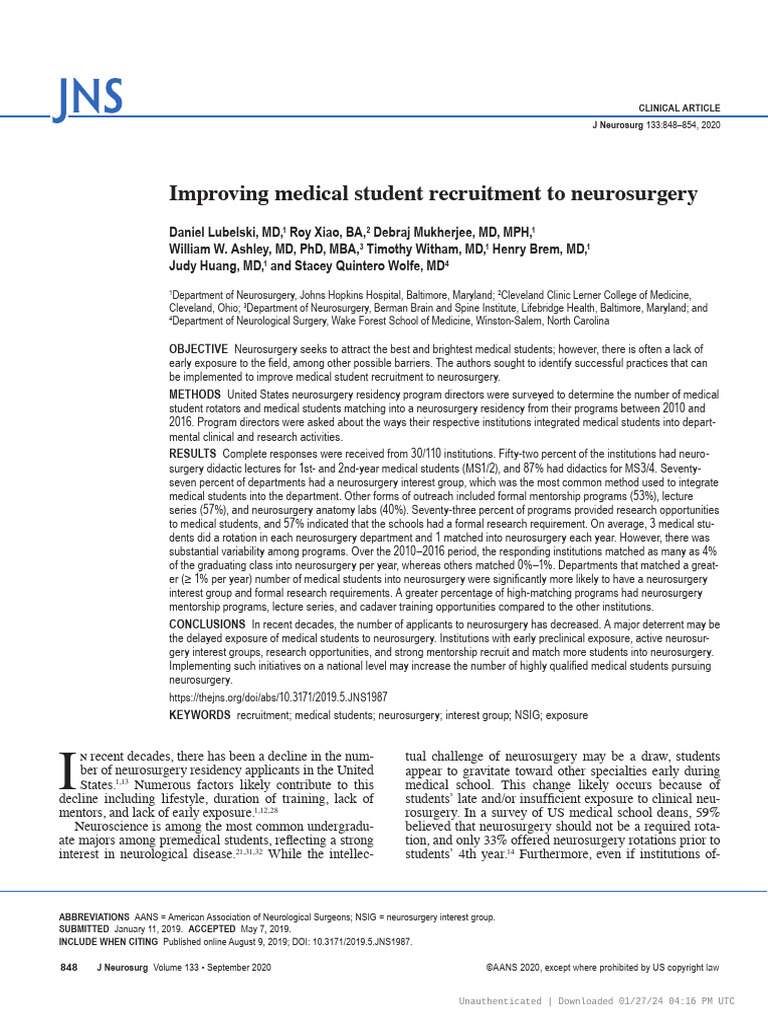 J Neurosurg Article p848 | PDF | Neurosurgery | Medical School
