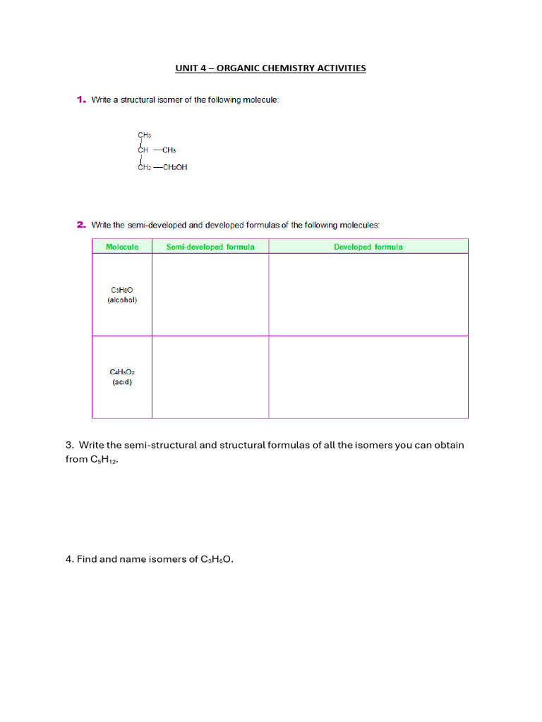 UNIT 4 - Organic chemistry activities | PDF