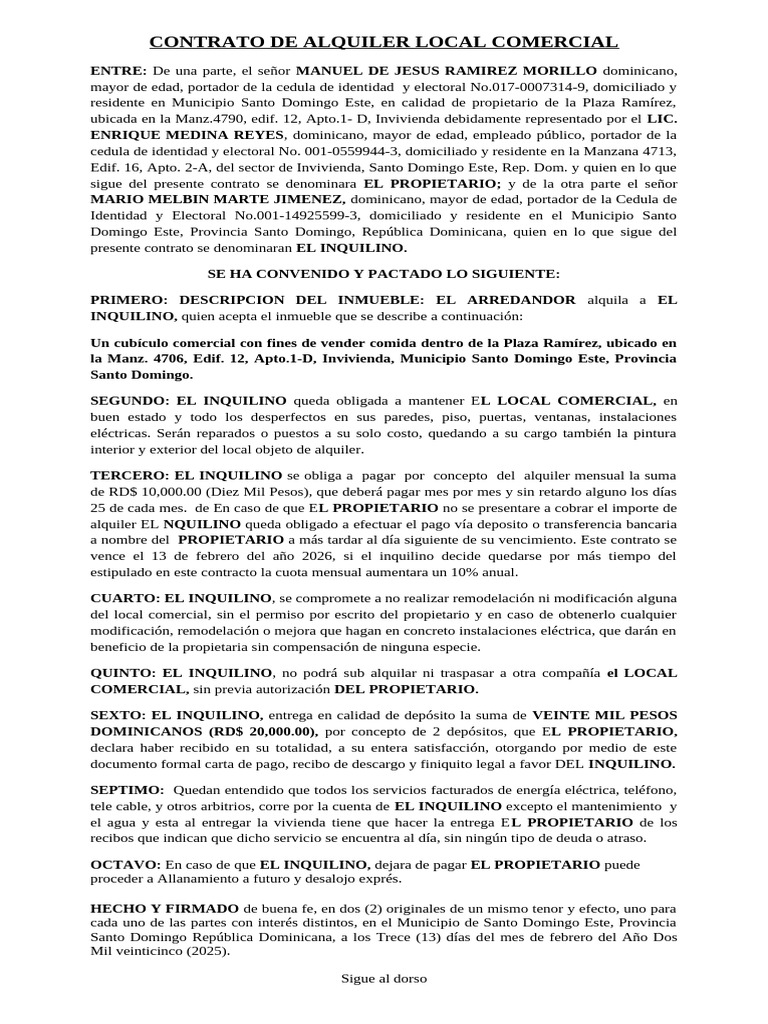 CONTRATO DE LOCAL COMERCIAL ENRIQUE MEDINA 13 febrero | PDF | República ...