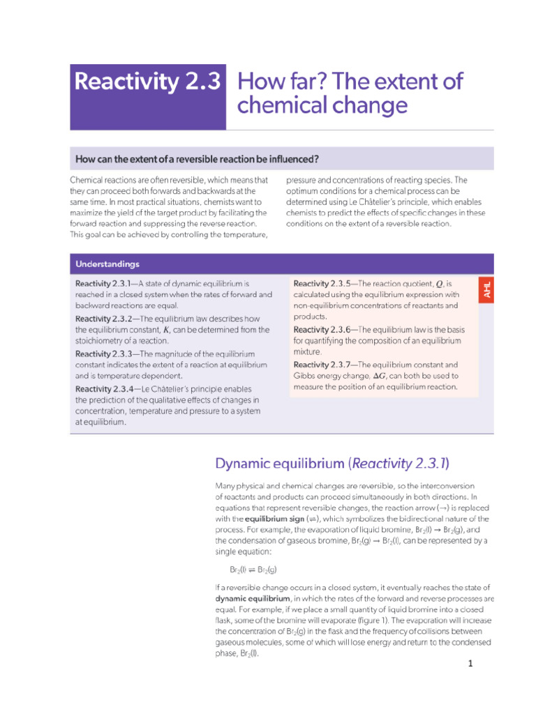Reactivity 2.3 Dynamic Equilibrium | PDF