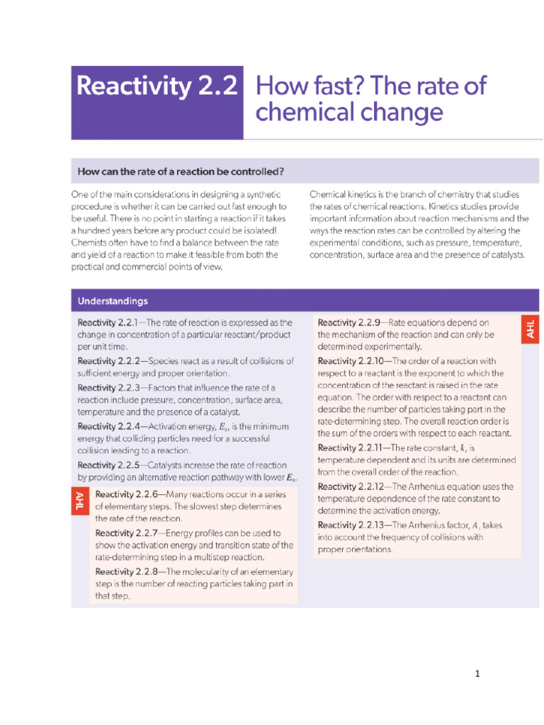 Reactivity 2.2 Reaction rate | PDF